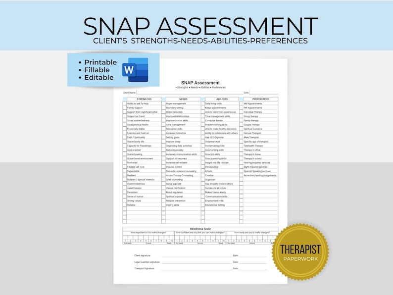 Strengths, Needs, Abilities, Preferences Assessment Template Fillable ...