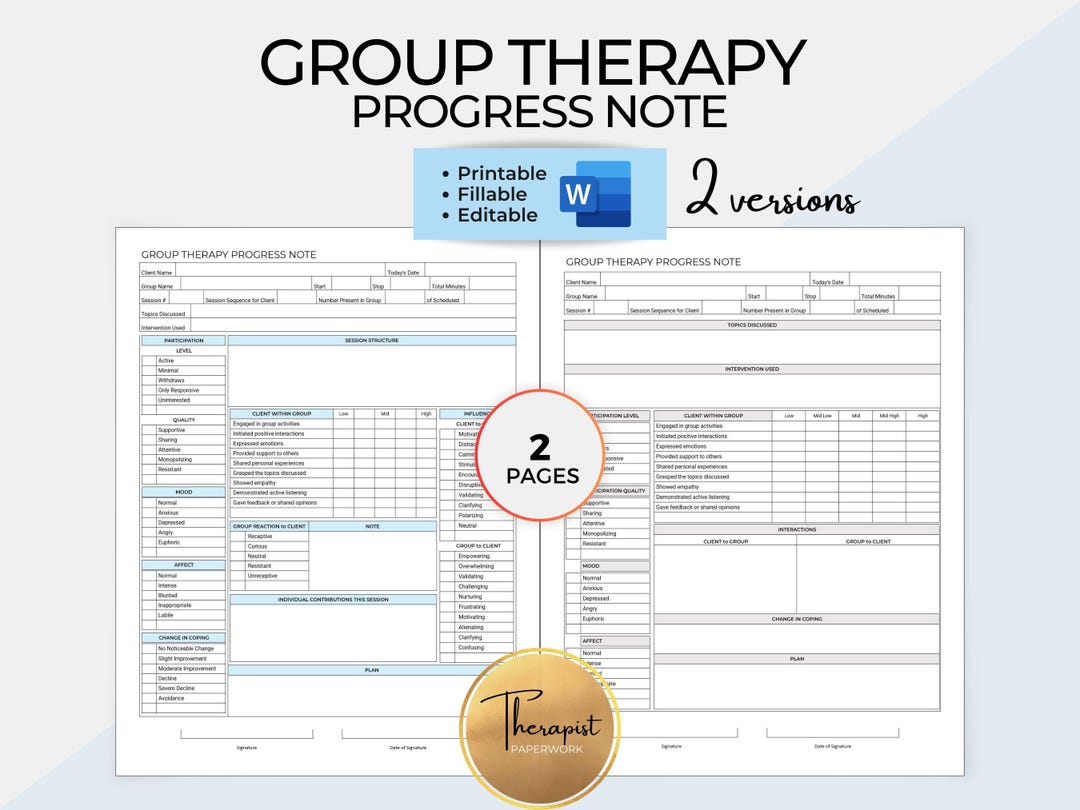 Group Therapy Progress Note, Therapy Session Documentation, Therapy ...