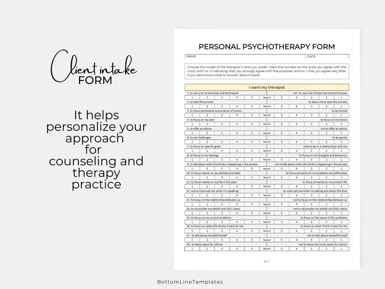 Personal Psychotherapy Form Private Practice Form Therapist - Etsy