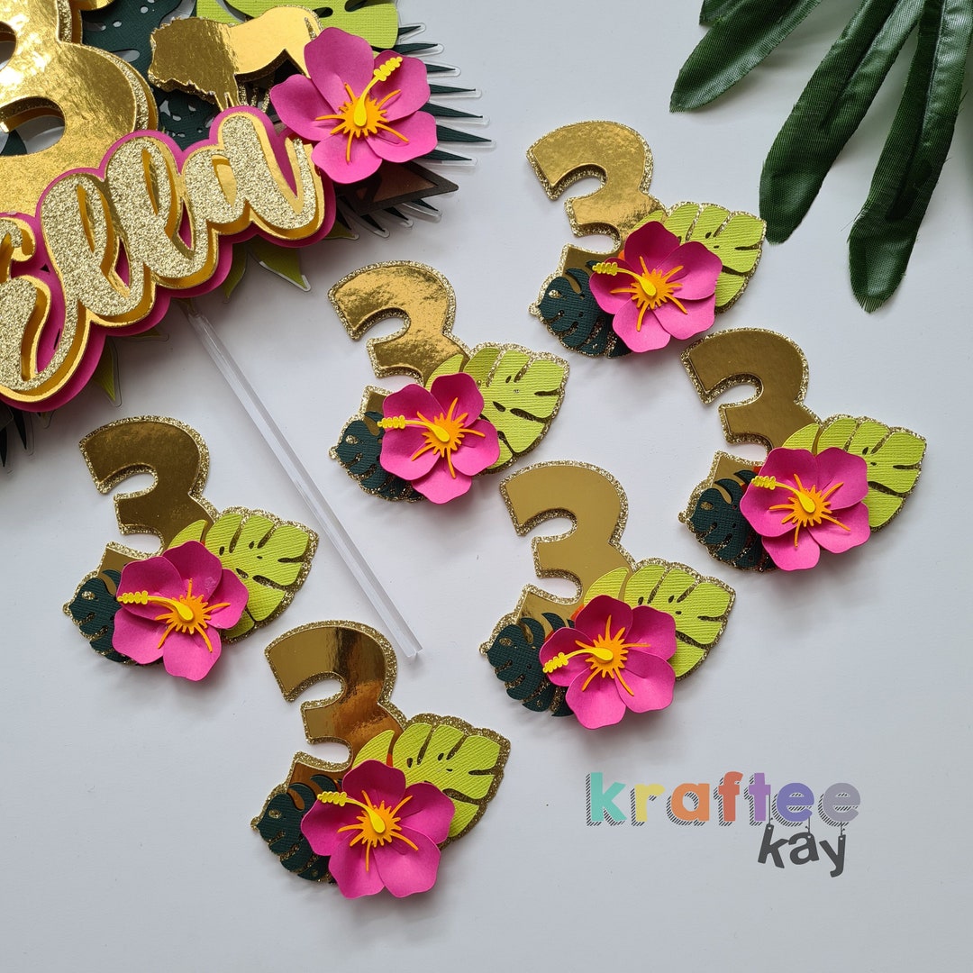 Young Wild and Three Cupcake Toppers, Gold Cupcake Toppers, Tropical ...