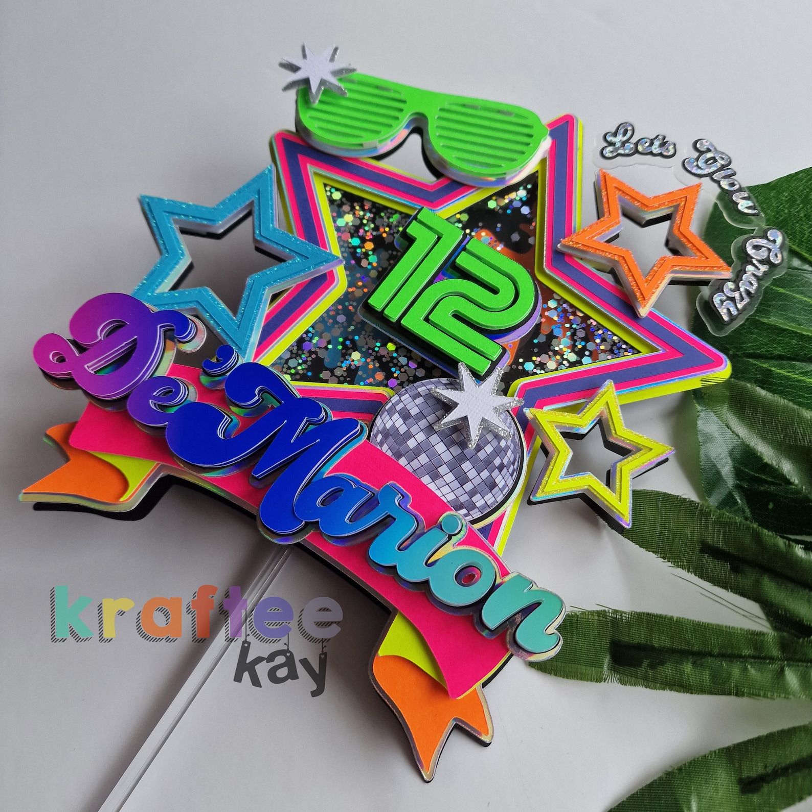 Custom Glow Party Cake Topper, Birthday Cake Topper, Personalize Age ...