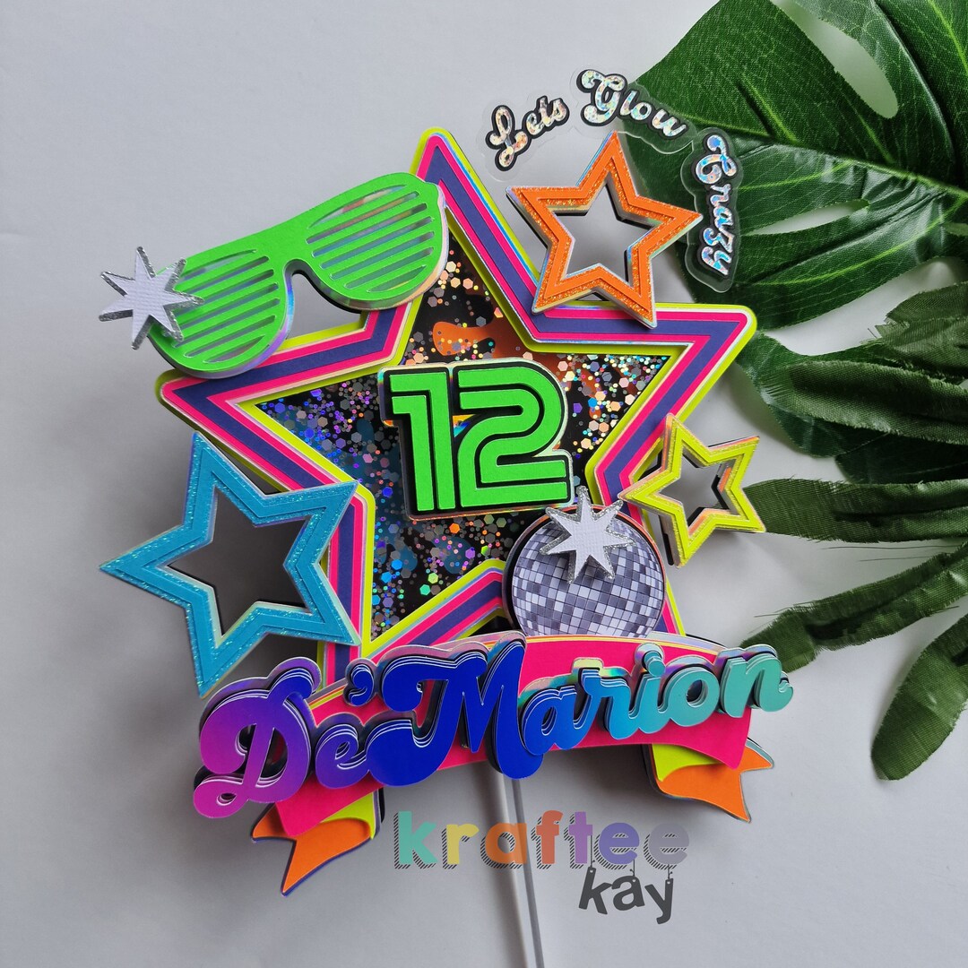 Custom Glow Party Cake Topper, Birthday Cake Topper, Personalize Age ...