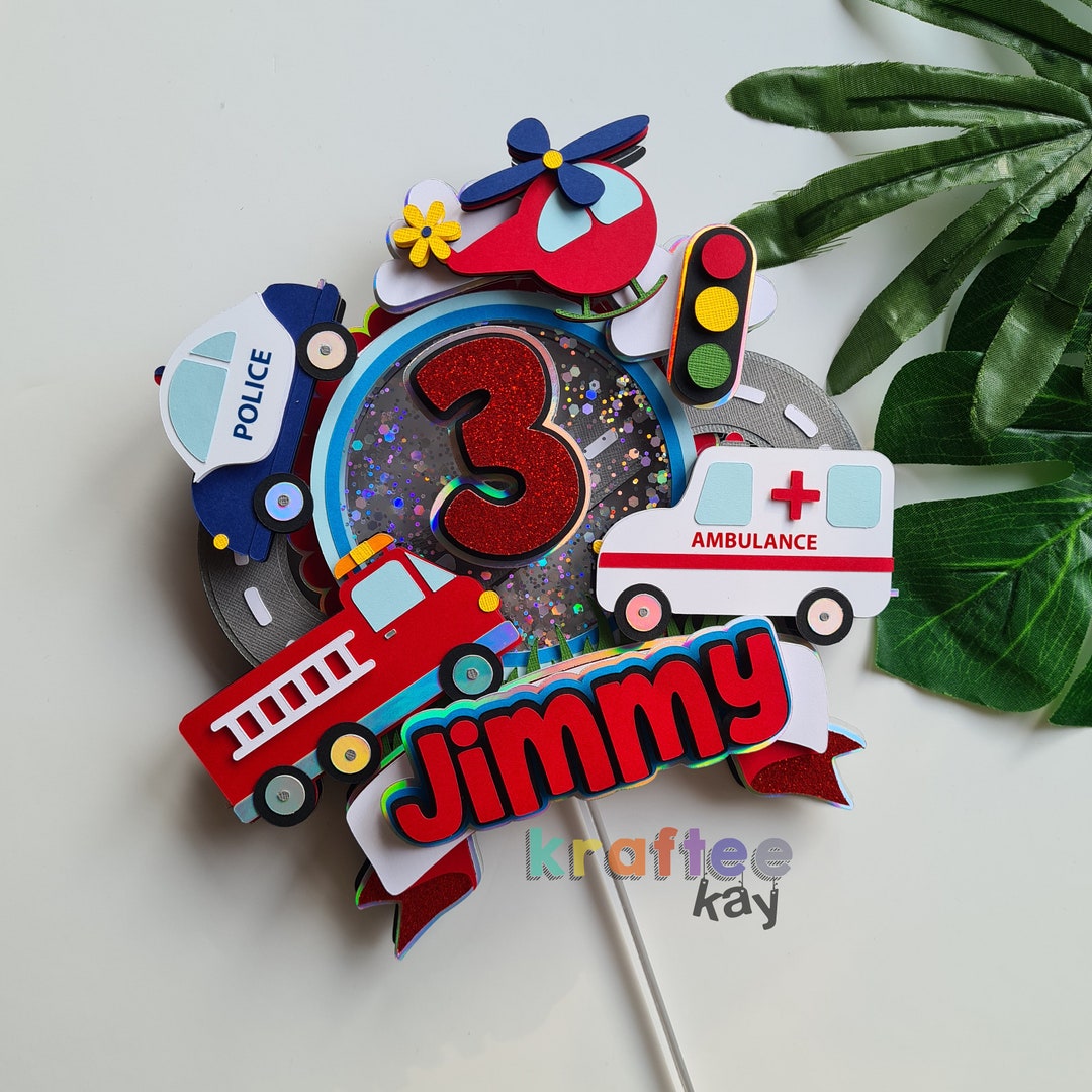 Custom Emergency Vehicle Cake Topper, Birthday Cake Topper, Personalize ...