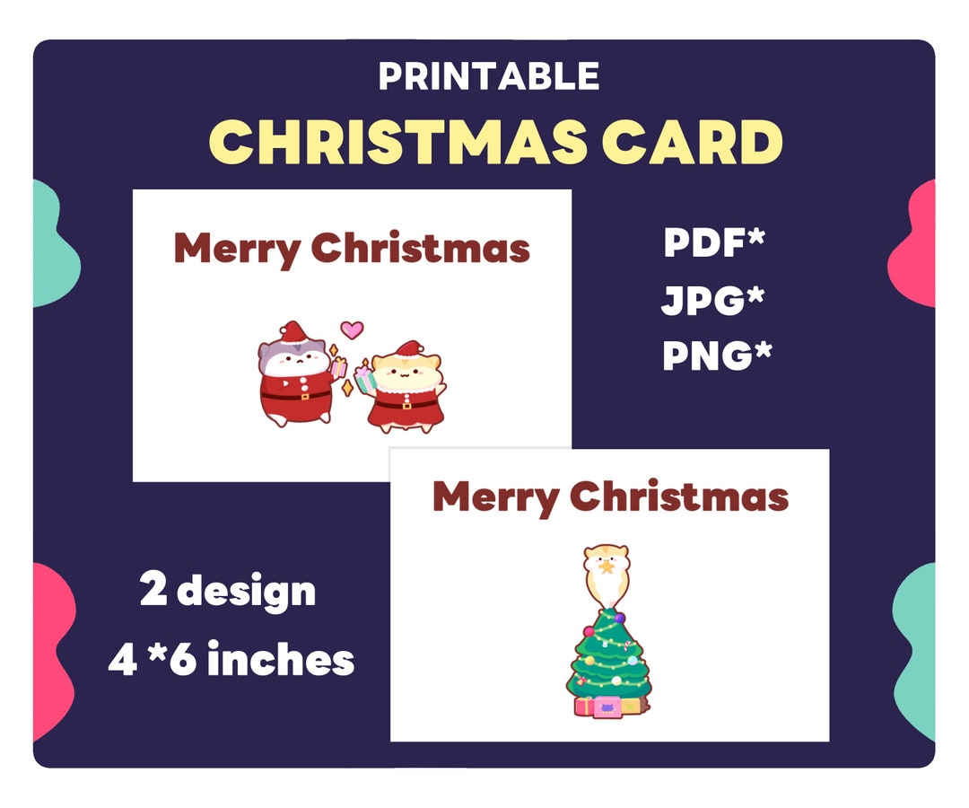 Printable Cute Christmas Card 2 Designs L Santa & Santy L Christmas ...
