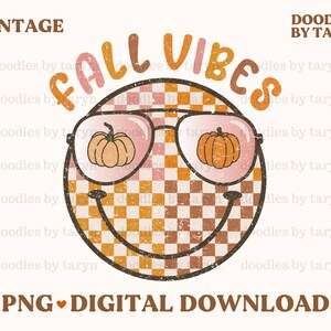 Smiley Face Fall Vibes PNG Retro Sublimation Design Fall - Etsy