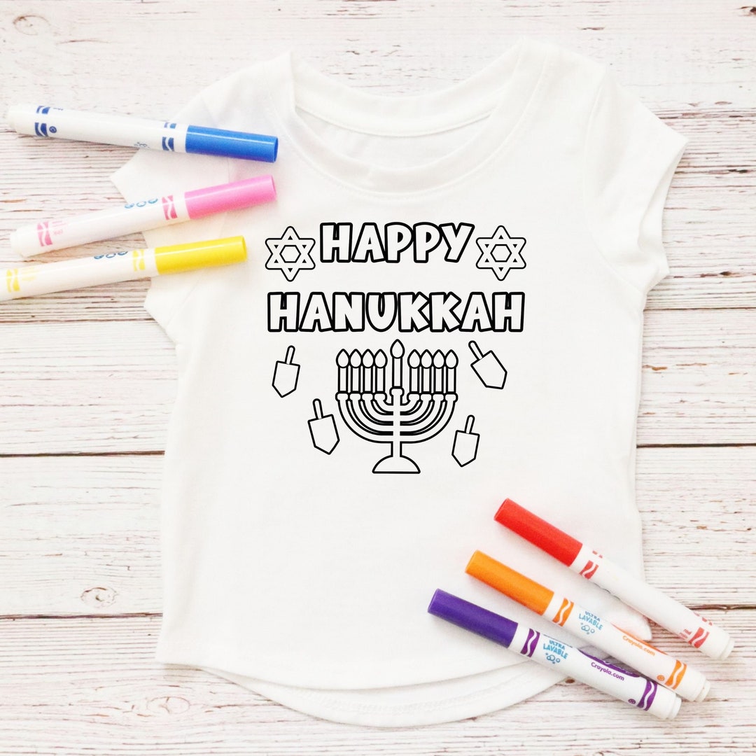 Hanukkah Shirt for Kids, Hanukkah Coloring Shirt, Color Your Own ...