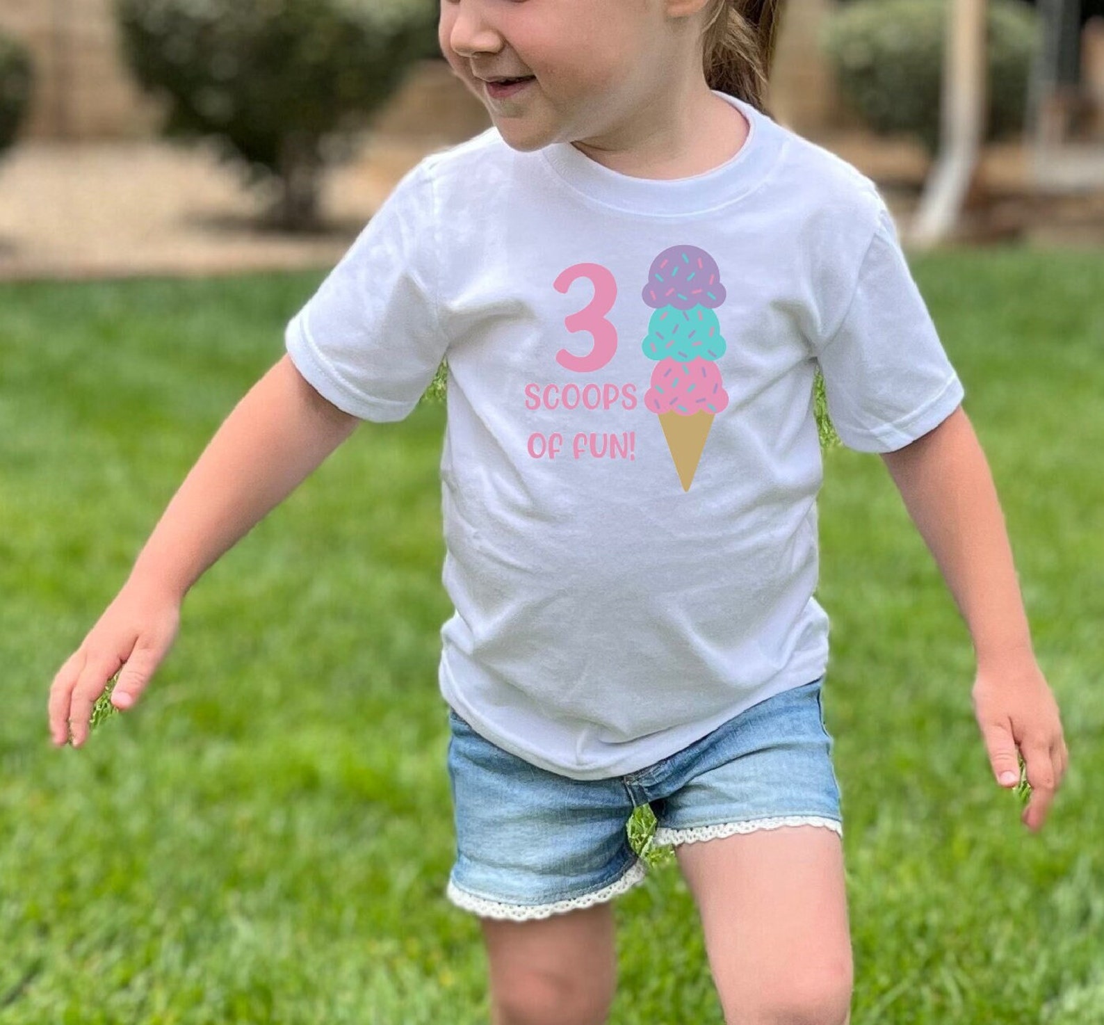 Three Scoops of Fun Ice Cream 3rd Birthday Shirt, Girls Third Birthday Party Tshirt, 3 Scoops ...