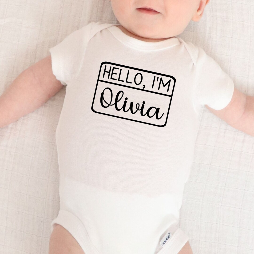 Personalized Name Tag Baby Outfit, Hello My Name is ONESIES® Bodysuit ...
