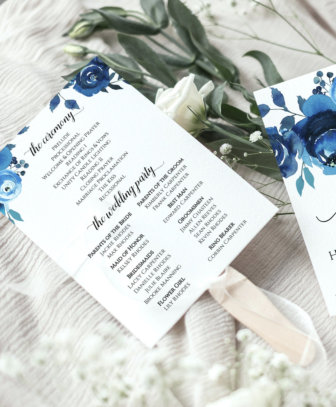 Floral Wedding Program Fan Printable Program Fan Template - Etsy