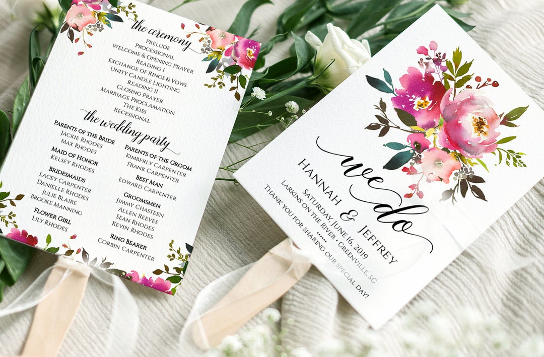 Floral Wedding Program Template, Wedding Program Fan, Diy Printable ...