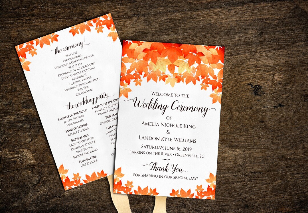 Fall Wedding Program Template Autumn Wedding Program Fan Diy - Etsy