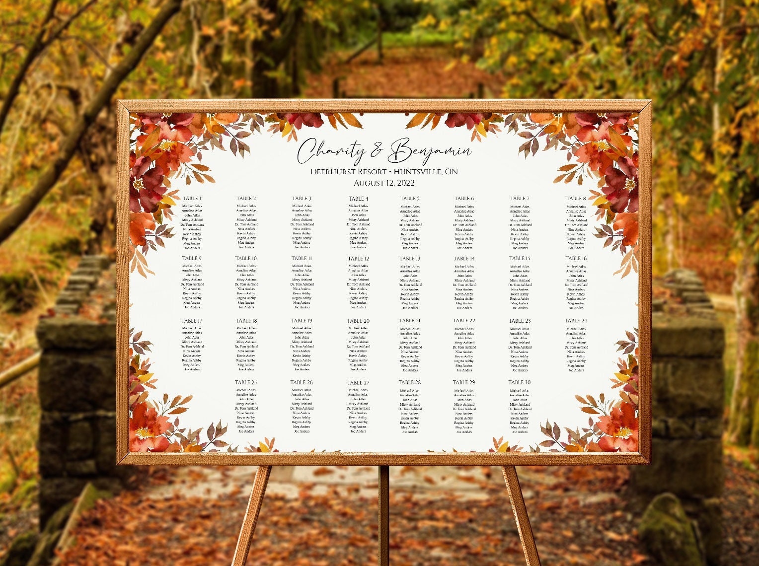 Fall Seating Chart Template Table Arrangement Autumn Wedding - Etsy