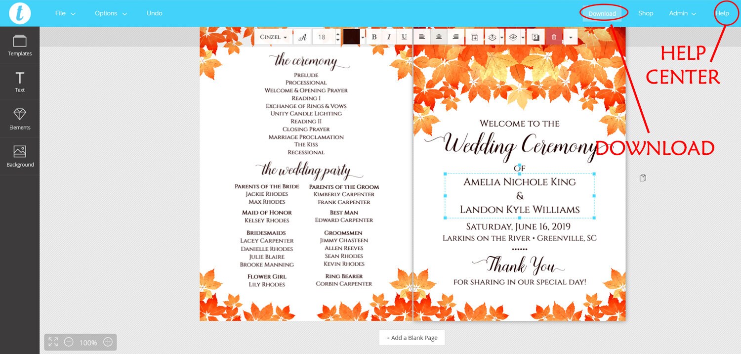 Fall Wedding Program Template Autumn Wedding Program Fan Diy - Etsy