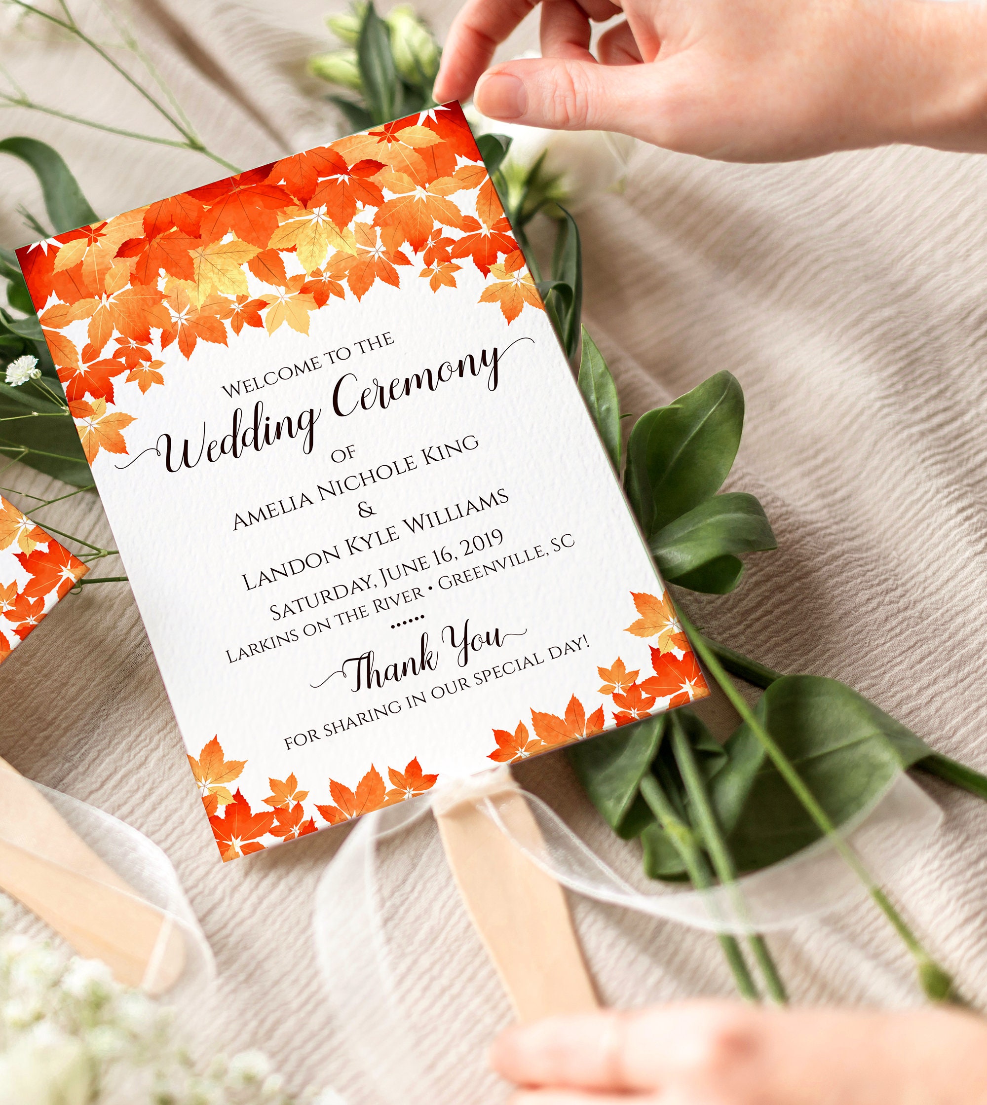 Fall Wedding Program Template Autumn Wedding Program Fan Diy - Etsy