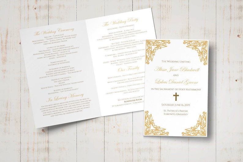 Catholic Wedding Program Template, Fold Over Ceremony Program elegance ...