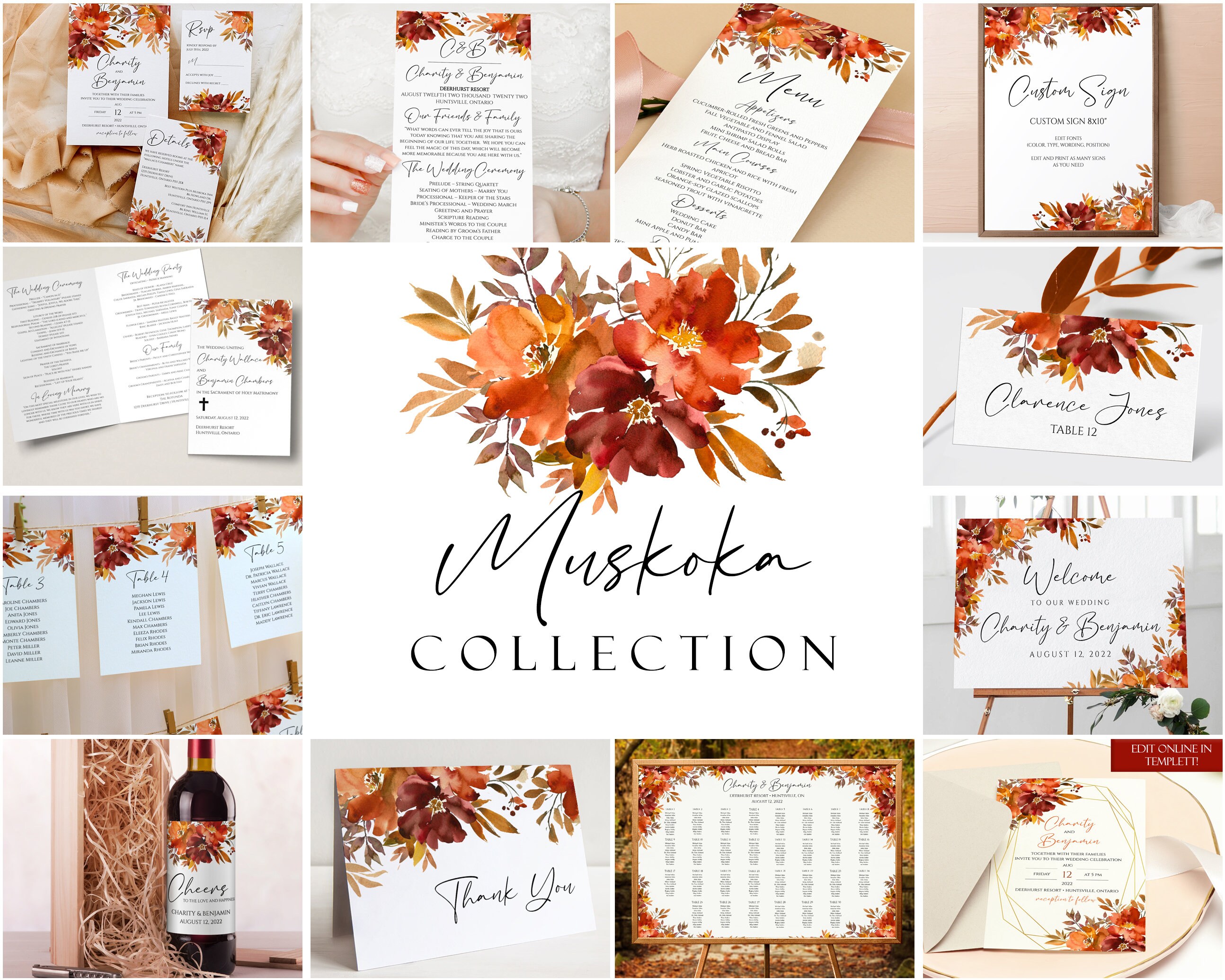 Muskoka Wedding Template Bundle Wedding Invitation Template - Etsy UK