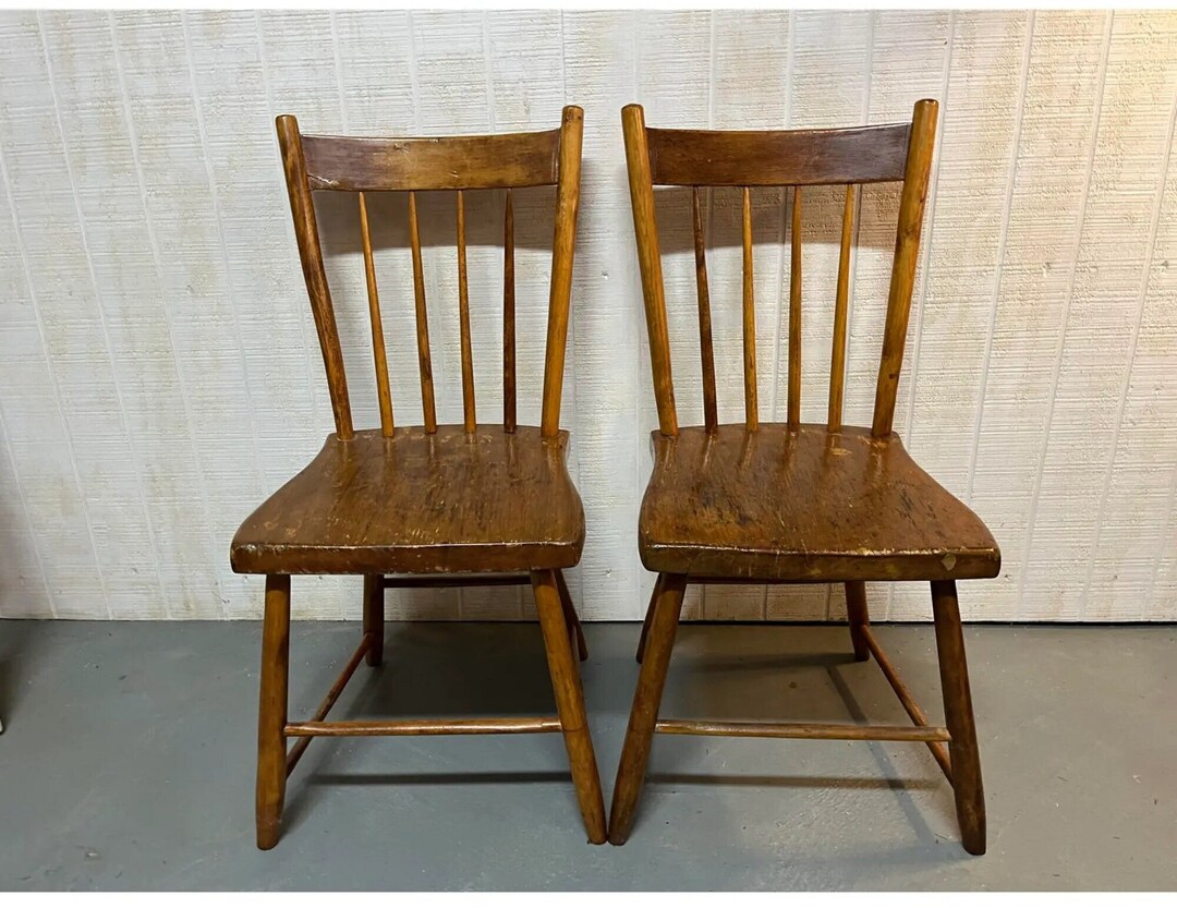 19th Century Wooden Plank Bottom Chairs - Etsy
