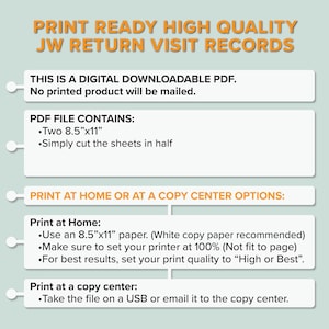 JW Return Visit Records Return Visit Records JW Stationary - Etsy