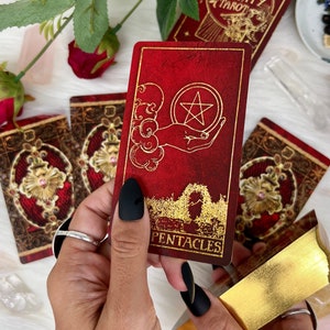 Tarot Deck, Red and Gold, Tarot Deck, Tarot Deck for Beginners, Unique ...