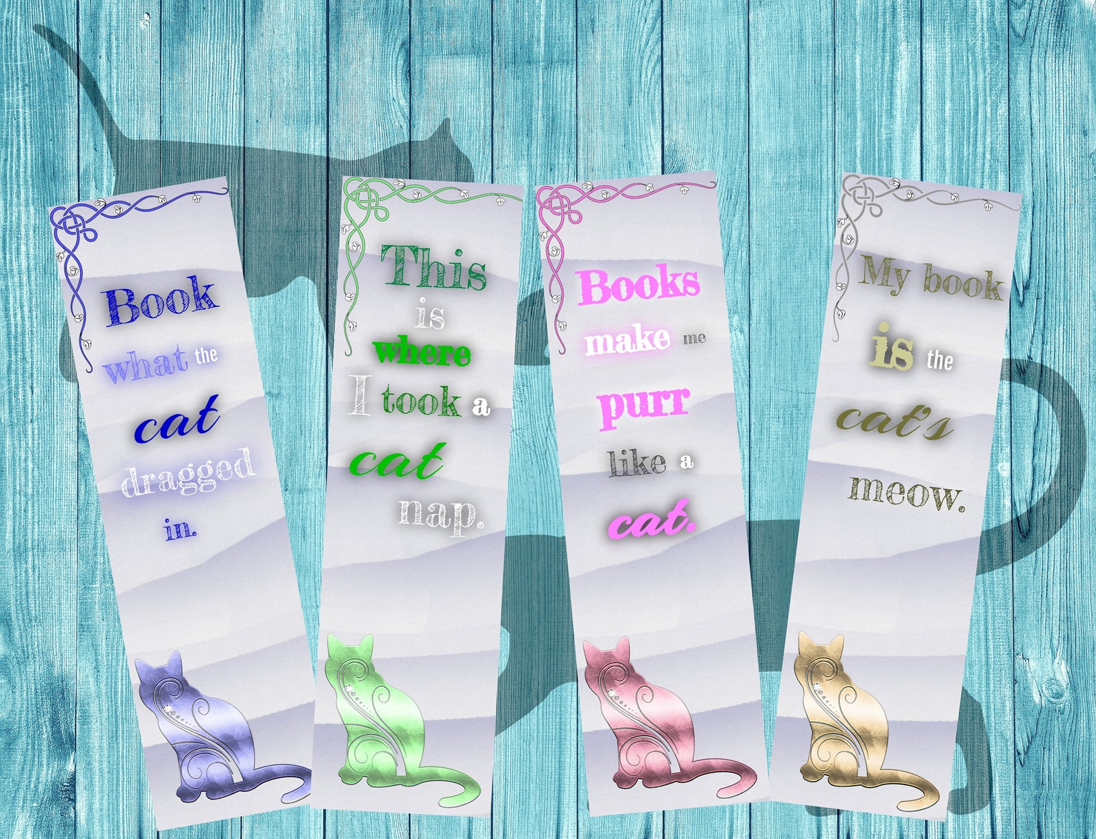 Printable Cat Quotes Bookmarks | Set of 4 | Digital Bookmarks | Book ...
