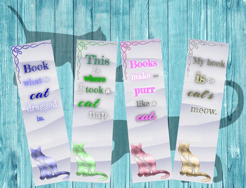 Printable Cat Quotes Bookmarks | Set of 4 | Digital Bookmarks | Book ...