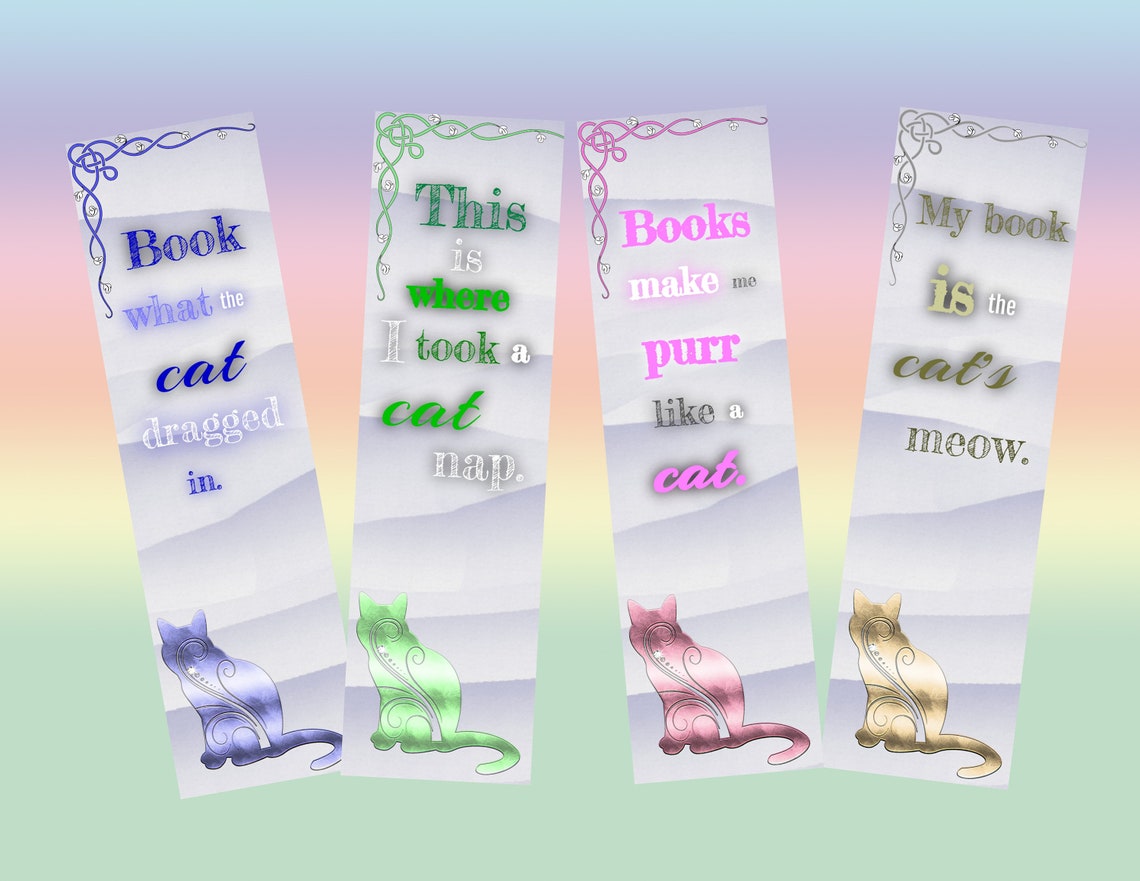 Printable Cat Quotes Bookmarks | Set of 4 | Digital Bookmarks | Book ...