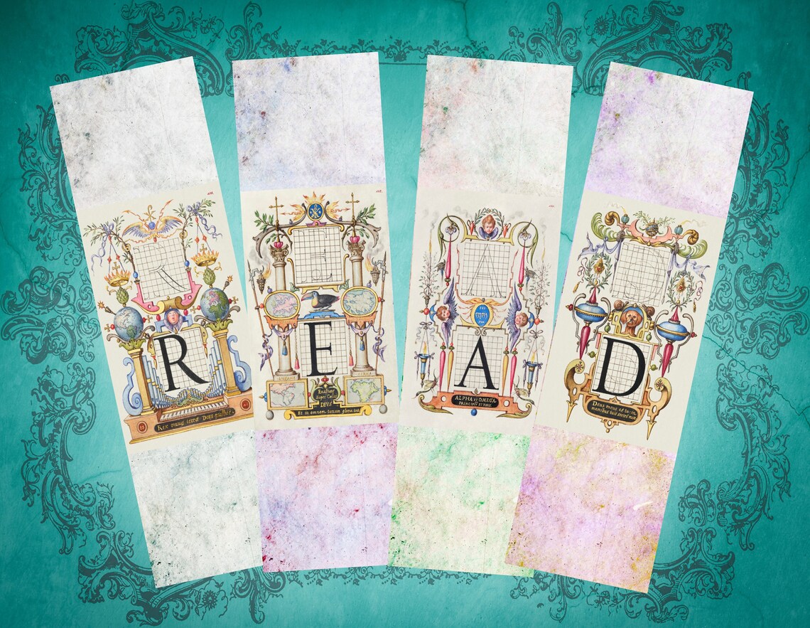 Printable Vintage Bookmarks, DIGITAL DOWNLOAD, Set of 4 Bookmarks ...