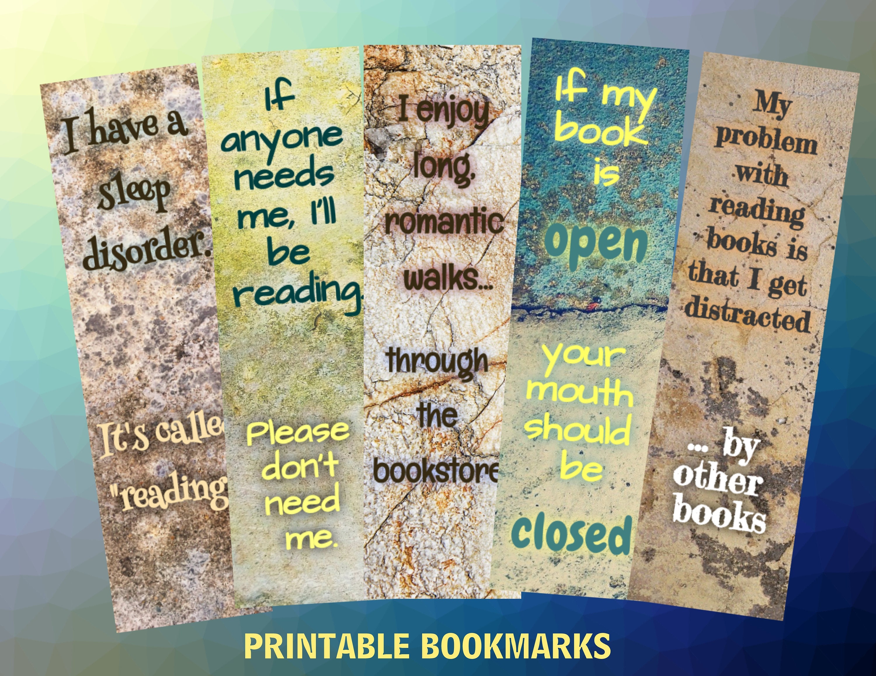 Printable Funny Bookmarks | DIGITAL DOWNLOAD | Set of 5 Bookmarks ...