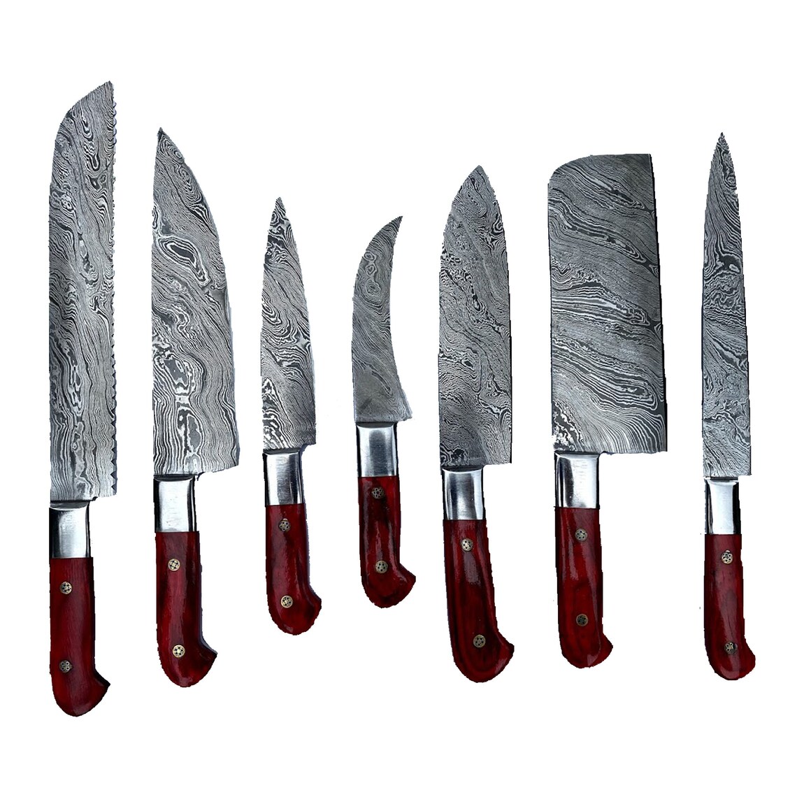 Hand Forged Damascus Steel Chef Set of Kitchen Knives 7 Pieces - Etsy