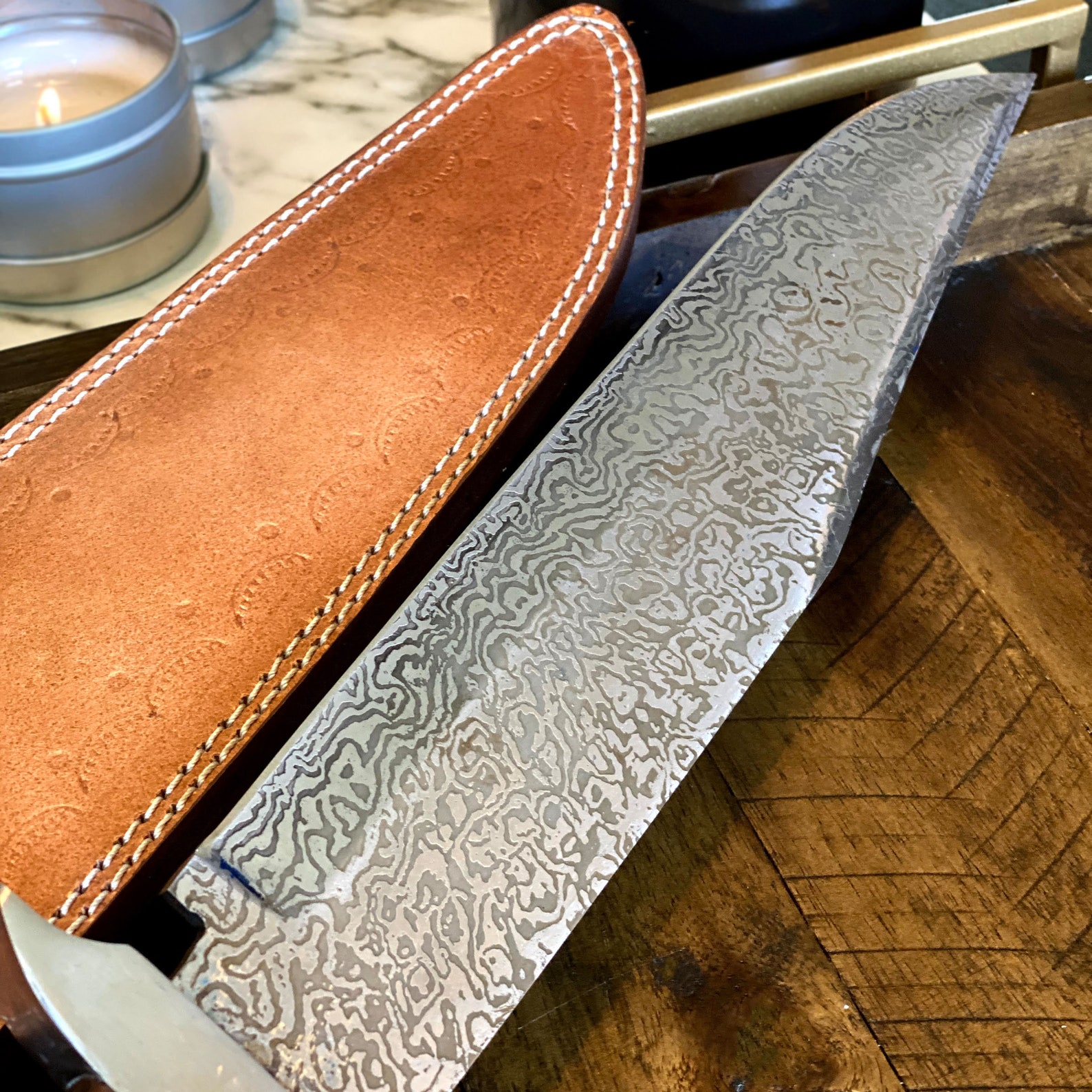 18 Inch Hand Forged Damascus Steel Bowie Hunting Knife With - Etsy