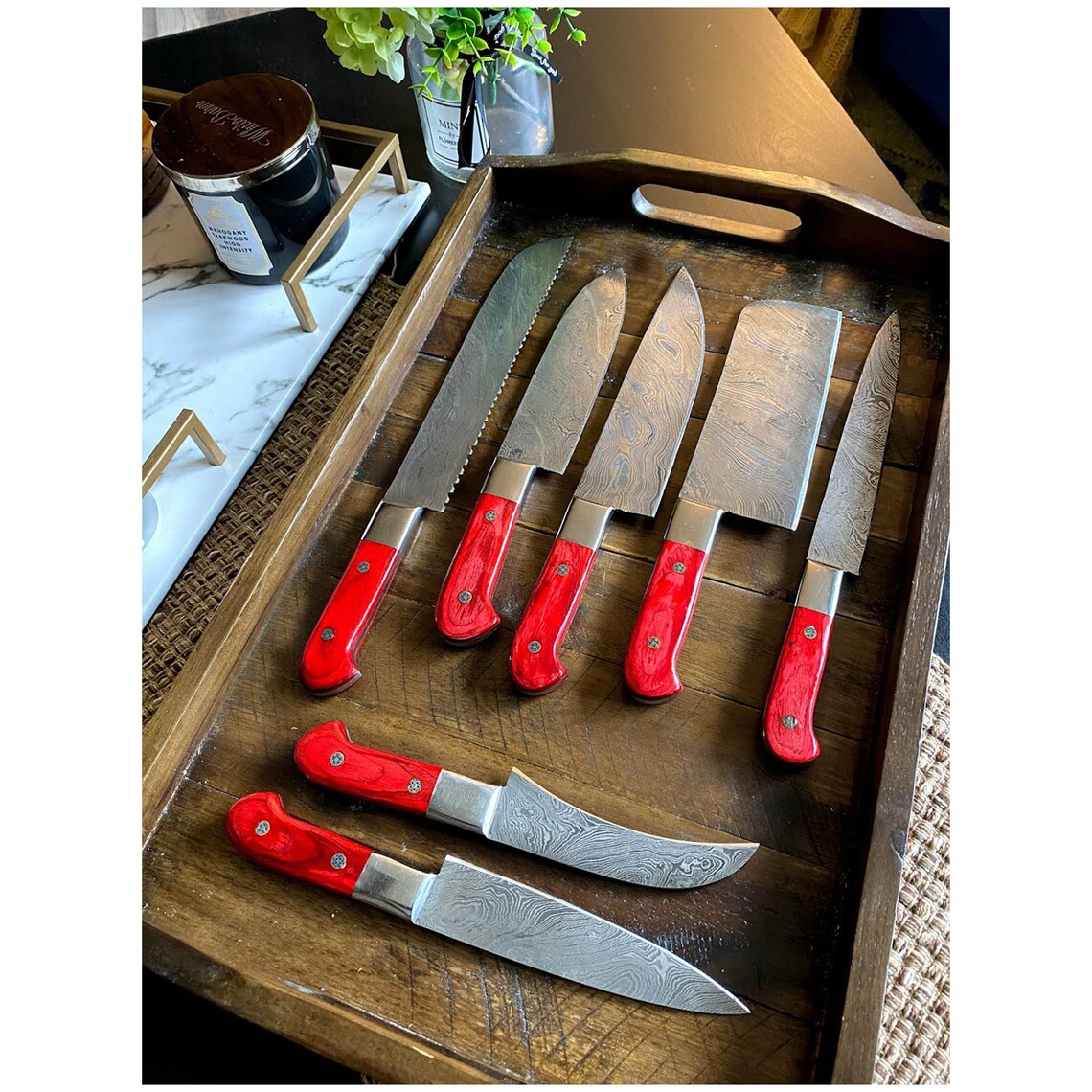 Hand Forged Damascus Steel Chef Set of Kitchen Knives 7 Pieces - Etsy