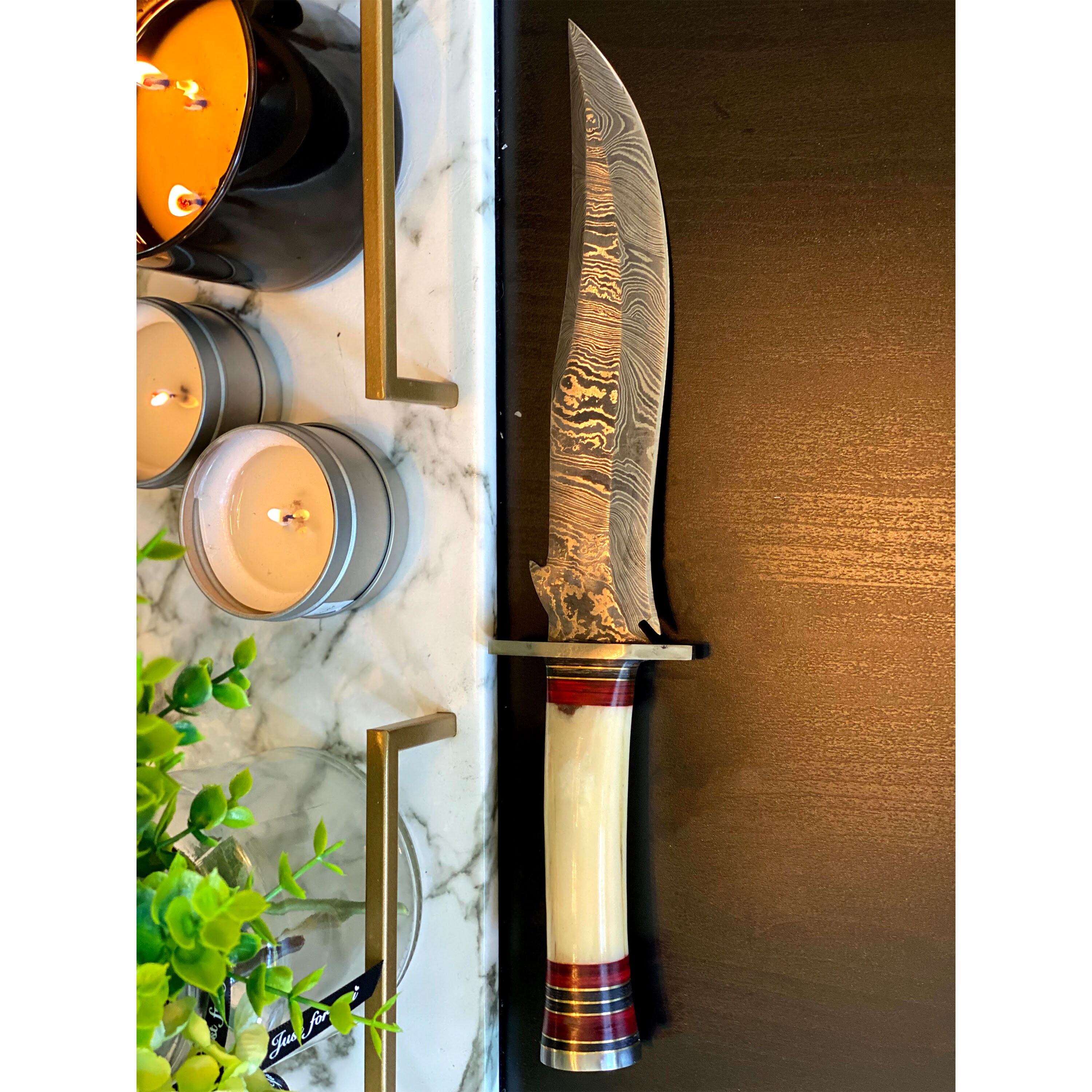 13 Inch Hand Forged Damascus Steel Bowie Hunting Knife With | Etsy