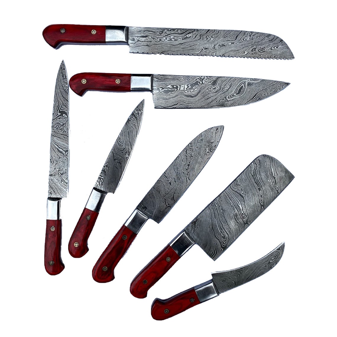 Hand Forged Damascus Steel Chef Set of Kitchen Knives 7 Pieces - Etsy