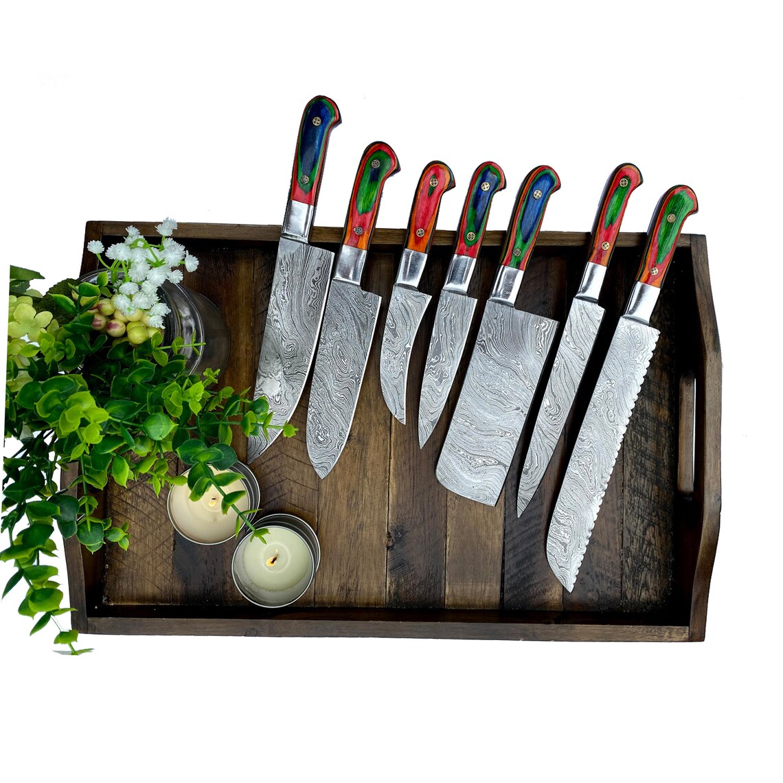 Hand Forged Damascus Steel Chef Set of Kitchen Knives 7 Pieces of ...
