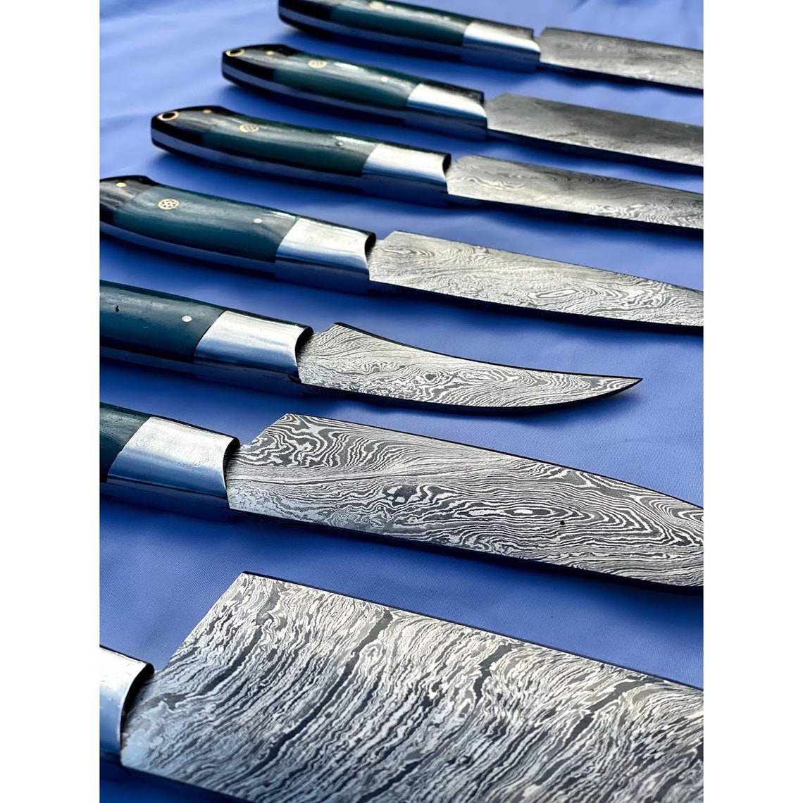 Hand forged Damascus steel chef set 8 pieces kitchen knives | Etsy