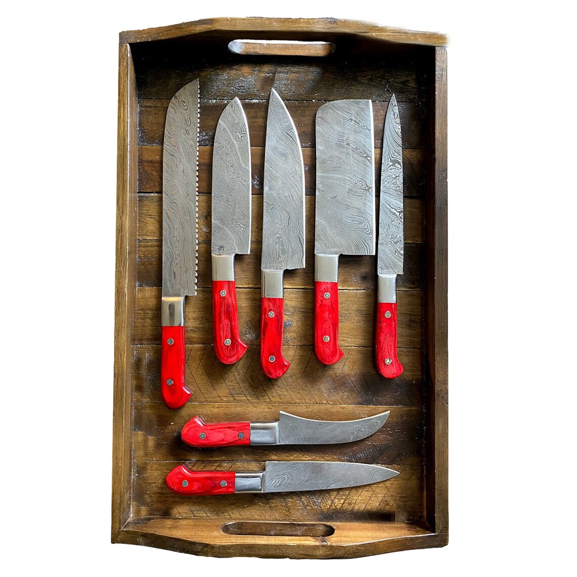 Hand Forged Damascus Steel Chef Set of Kitchen Knives 7 Pieces - Etsy