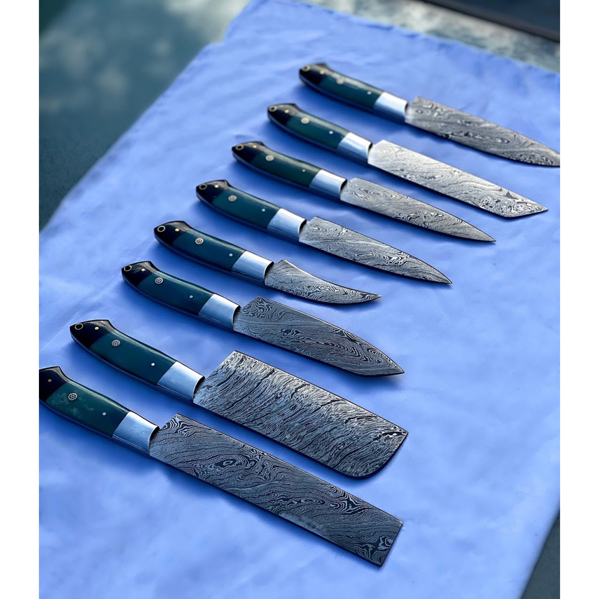 Hand Forged Damascus Steel Chef Set 8 Pieces Kitchen Knives - Etsy