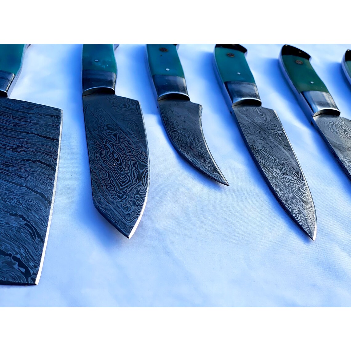 Hand forged Damascus steel chef set 8 pieces kitchen knives | Etsy