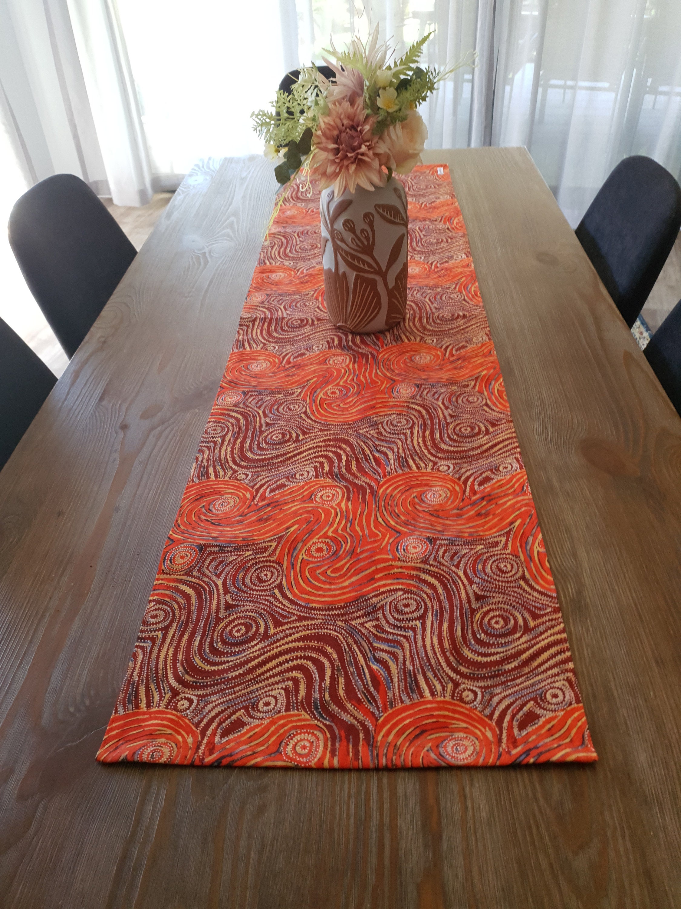 Handmade Cotton Canvas Table Runner: Aboriginal Mina Mina Dreaming Art ...