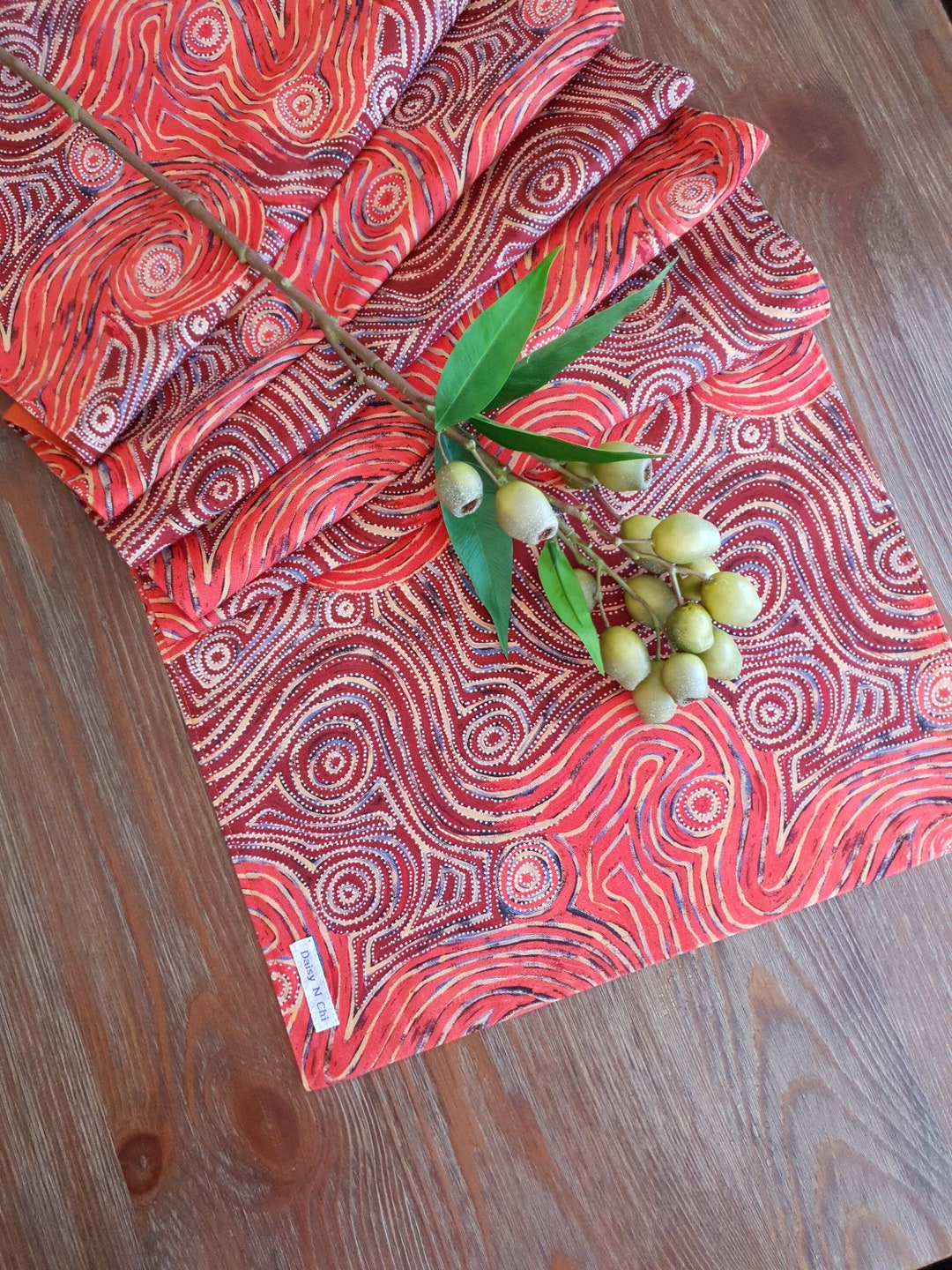 Handmade Cotton Canvas Table Runner: Aboriginal Mina Mina Dreaming Art ...