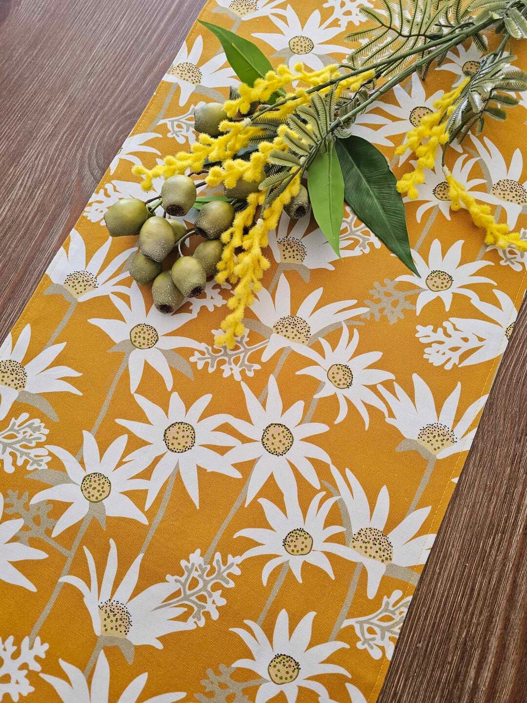 Handmade Mustard Table Runner: Australian Flannel Flower Print - Etsy