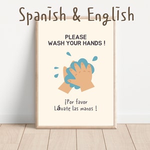 Bilingual Spanish Classroom Decor, Printable Poster, Wash Your Hands ...