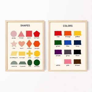 Set of 2 Shapes and Colors Poster, Shapes and Colors Printable, Shapes ...