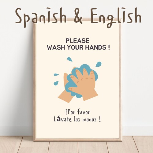 Bilingual Spanish Classroom Decor Printable Poster Wash Your | Etsy