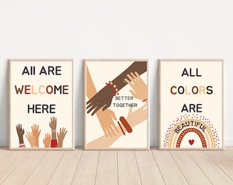 Diversity Art Set All Are Welcome Here Classroom Decor for - Etsy