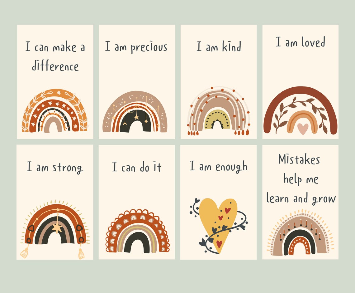 Rainbow Boho Affirmation Cards for Kids Printable Positive - Etsy
