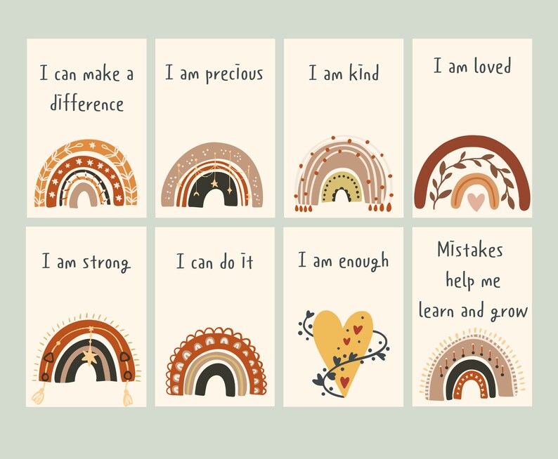 Rainbow Boho Affirmation Cards for Kids Printable Positive - Etsy