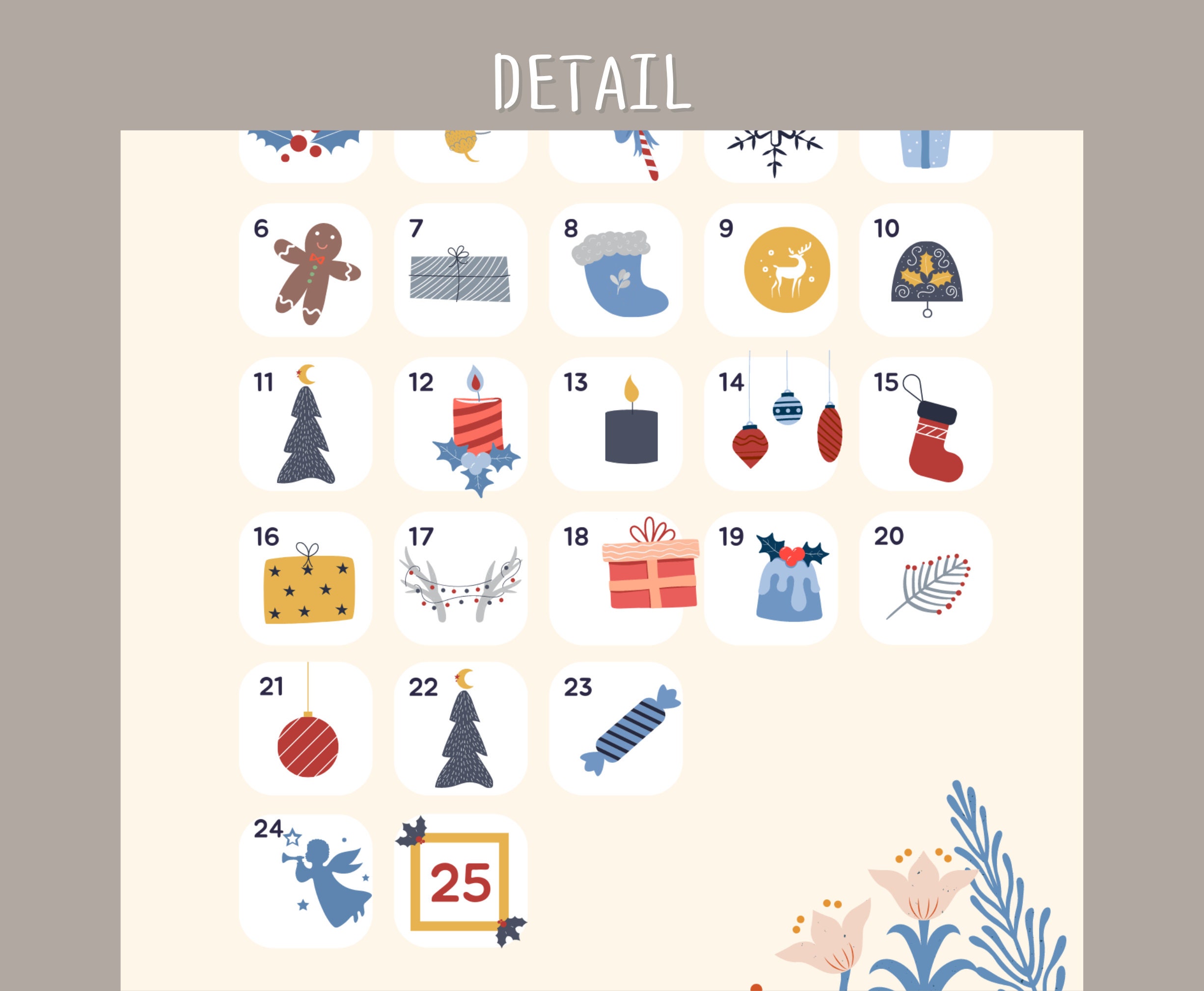 Advent Calendar Printable Christmas Countdown Wall Art - Etsy