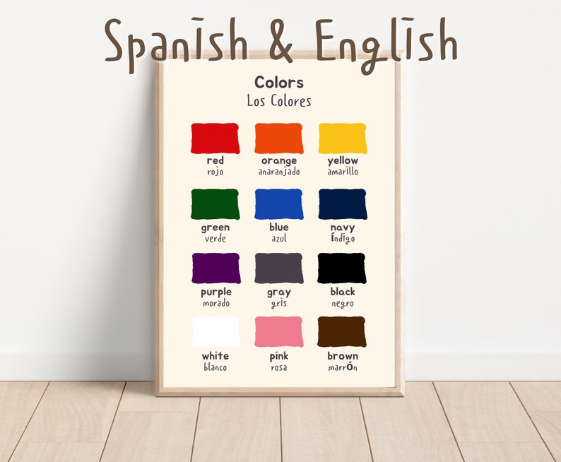 Spanish Colors Posters Color Names Bilingual Color Poster - Etsy