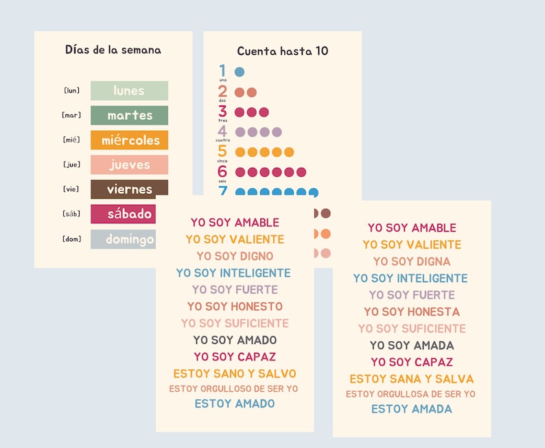 Spanish Educational Posters Set for Playroom and Kids and - Etsy